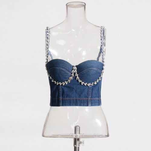 Custom Sexy bust sensation diamond tank top women-custom denim shorts ...